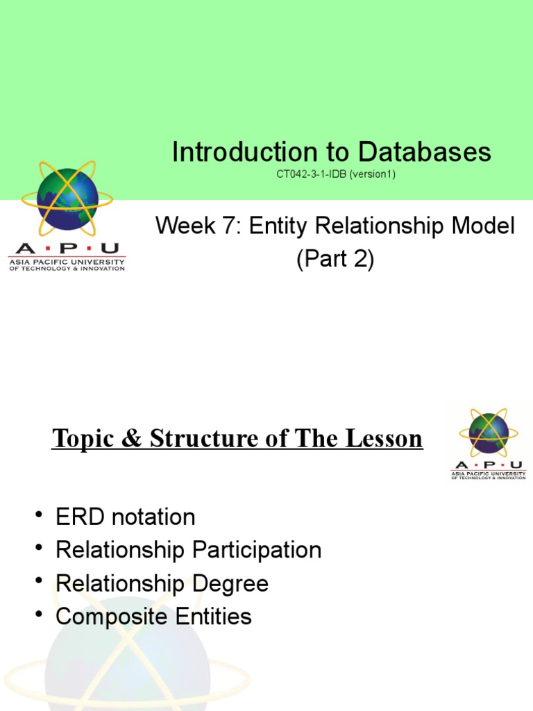 CT042-3-1-IDB-Week 7 - ER DIagram | PDF | Software Design | Data Model