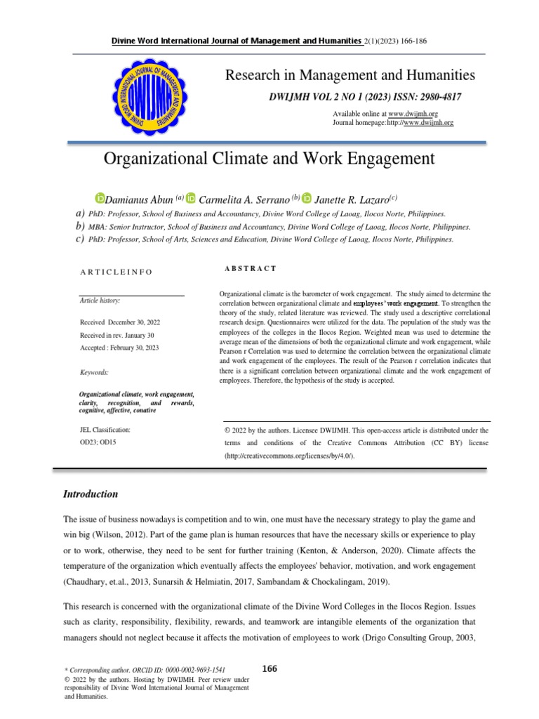 Organizational Climate and Work Engagement | PDF | Leadership ...