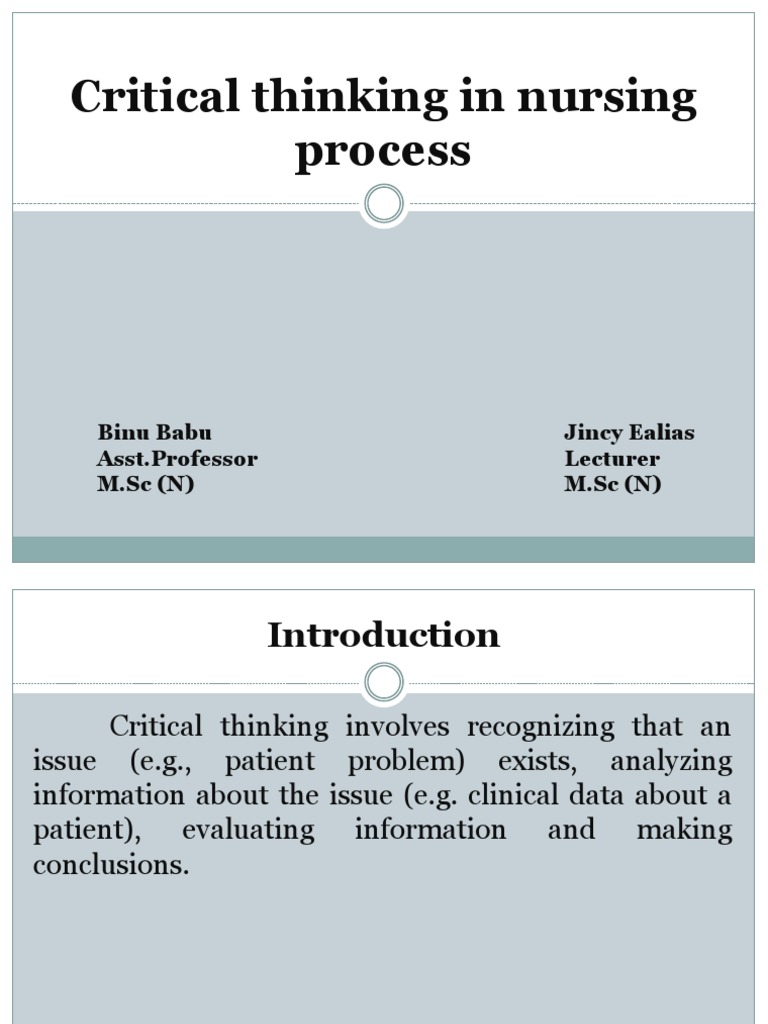 Critical Thinking in Nursing Process | PDF | Critical Thinking | Thought
