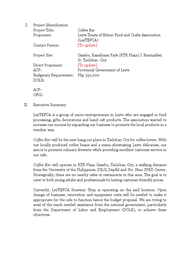 Business Proposal Cafe Draft | PDF | Coffeehouse | Menu