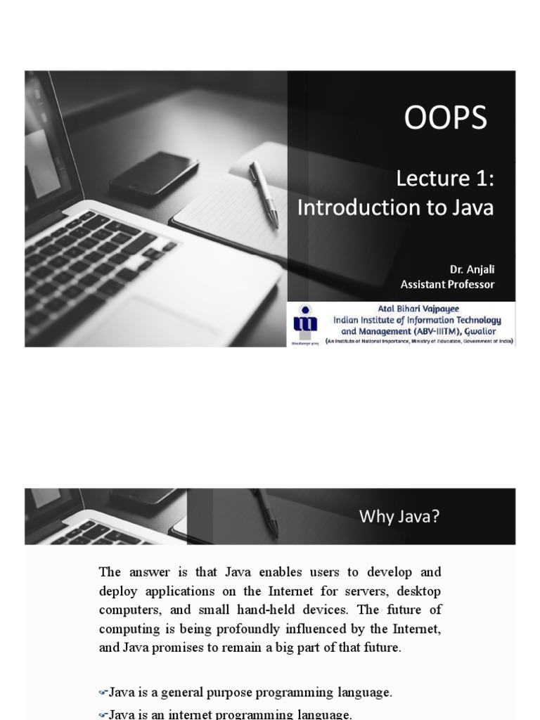 Introduction To Java Introduction To Java: Dr. Anjali Assistant ...