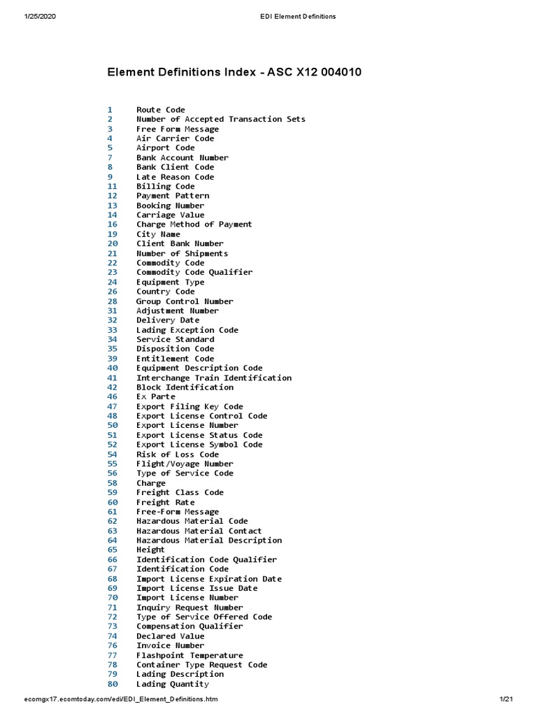 X12 4010 Dictionary | PDF | Cargo | Electronic Data Interchange