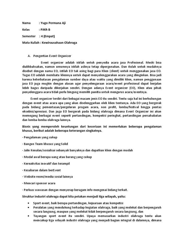 Pengertian dan Sistem Kerja Event Organizer | PDF