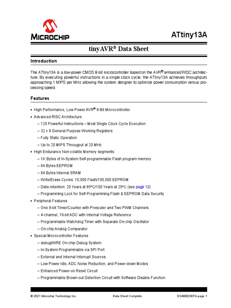 ATtiny13A Data Sheet DS40002307A | PDF | Microcontroller | Programming