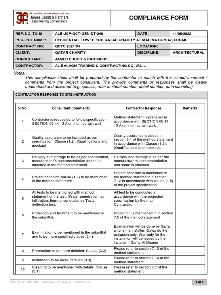 METHOD STATEMENT FOR INSTALLATION OF CURTAIN WALL, LOUVER AND ACP ...