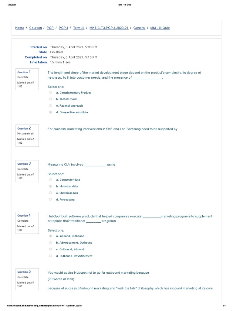 MM3 - Quiz 1 2021-22 PDF | PDF | Marketing | Communication