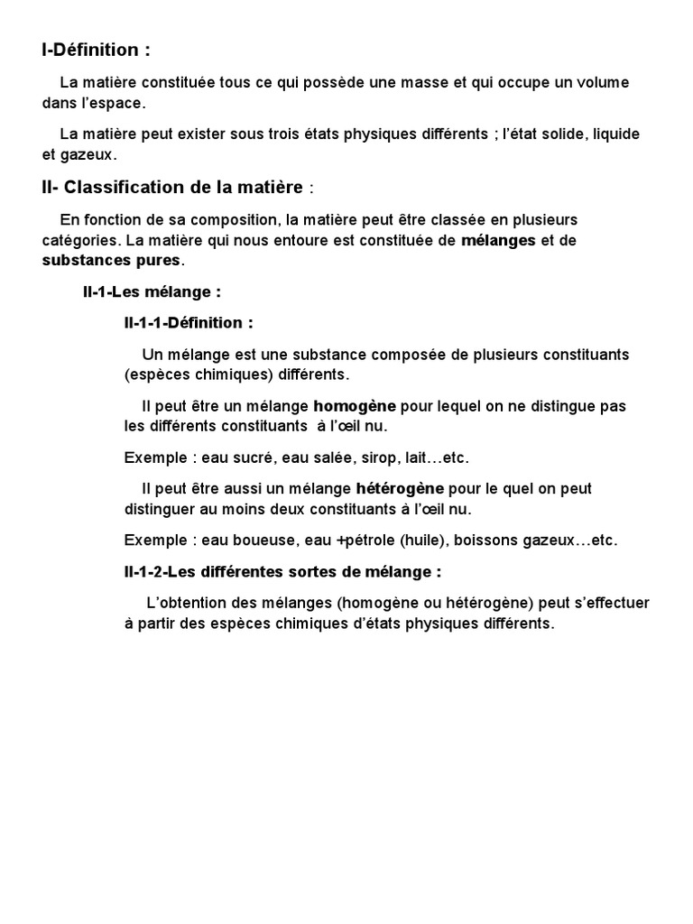 Classification et états de la matière | PDF | Homogénéité et ...