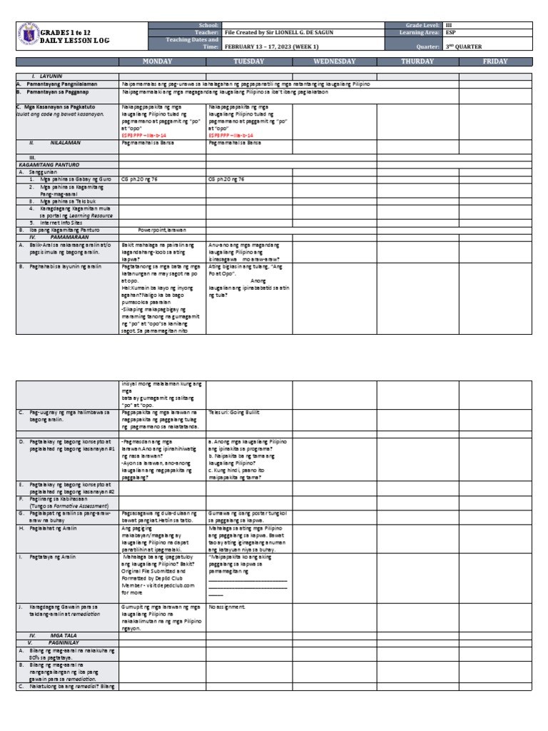 DLL - Esp 3 - Q3 - W1 | PDF