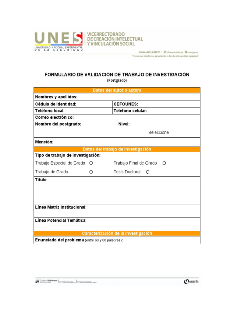 Formulario de Validacion de Trabajos de Investigacion | PDF