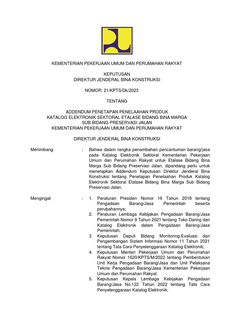 Adendum Dok. Penelaahan Preservasi Jalan 020223 | PDF | Griya & Taman