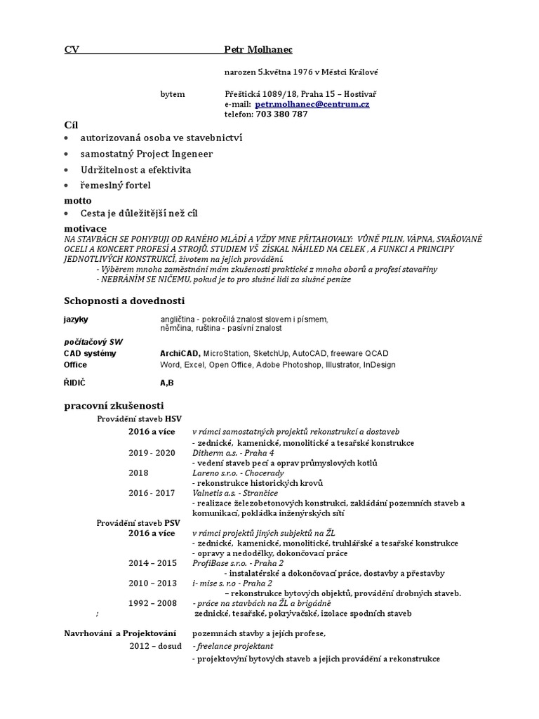 CV Petr Molhanec 2020 | PDF
