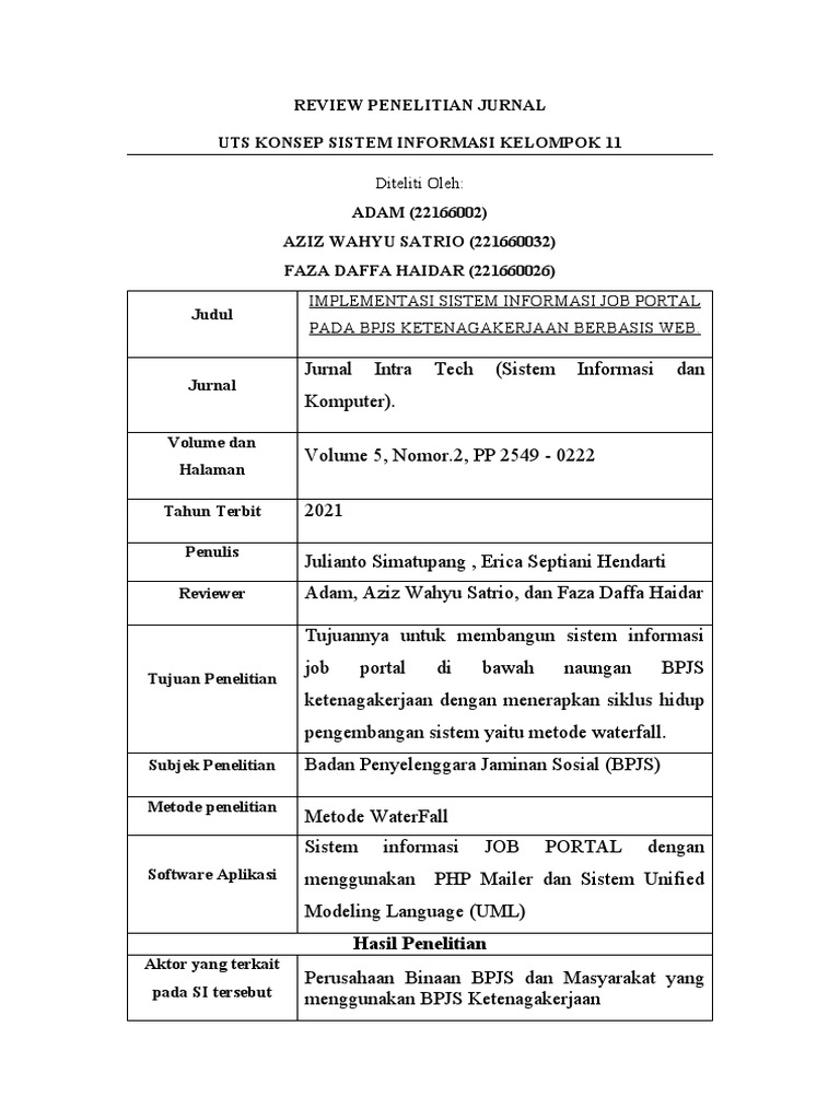 Uts Review Jurnal Konsep Sistem Informasi Kelompok 11 | PDF