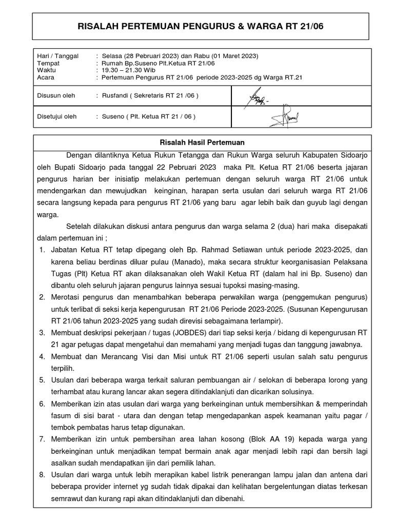 Risalah Hasil Pertemuan | PDF