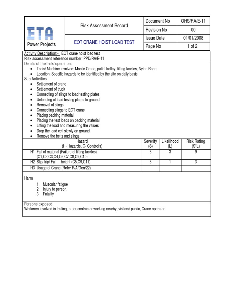 EOT Crane Load Testing Procedure | PDF | Crane (Machine) | Occupational ...
