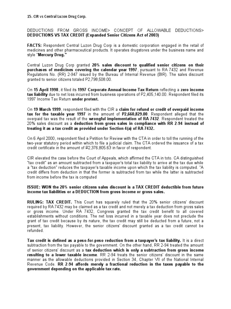 CIR Vs Central Luzon Drug Corp | PDF | Tax Deduction | Taxes
