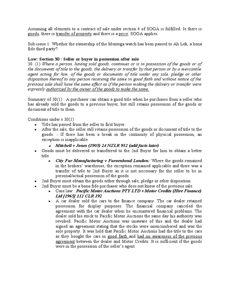 Law: Section 30: Seller or Buyer in Possession After Sale | PDF ...