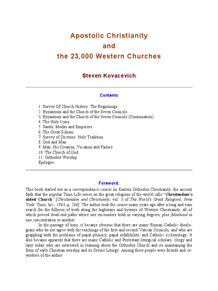 Apostolic Christianity and The 23000 Western Churches Kovacevich PDF ...