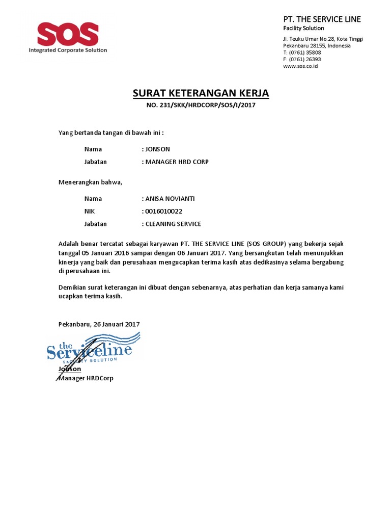 Surat Keterangan Kerja Anisa | PDF
