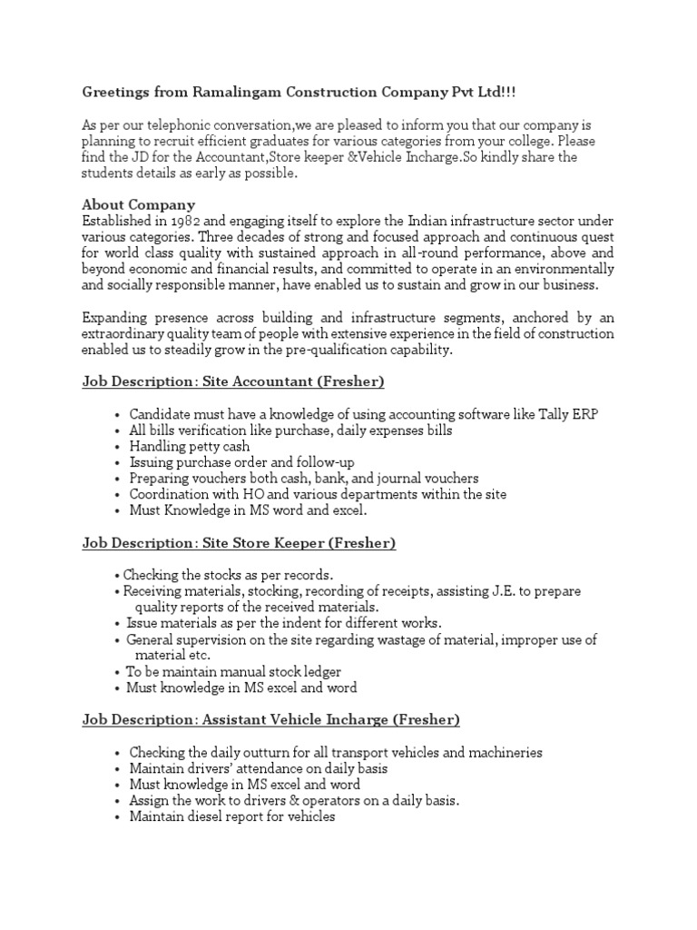 Ramalingam Construction Company PVT LTD PDF | PDF