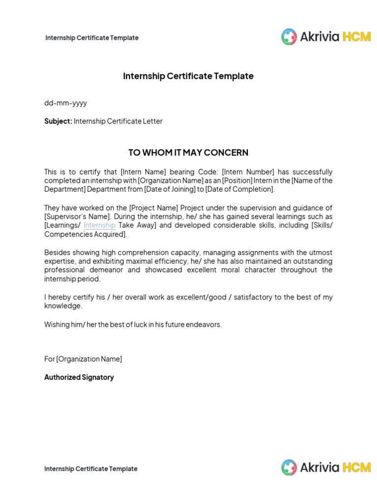 Internship Certificate Template | PDF