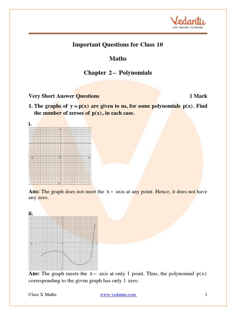 CBSE Class 10 Maths Chapter 2 Polynomials Important Questions 2022-23 PDF | PDF | Polynomial ...