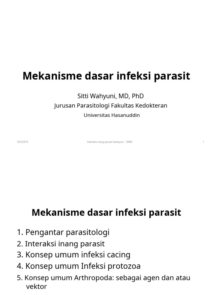 Dr. St. Wahyuni Mekanisme Infeksi Parasit 1b (Parasite-Host Interaction ...