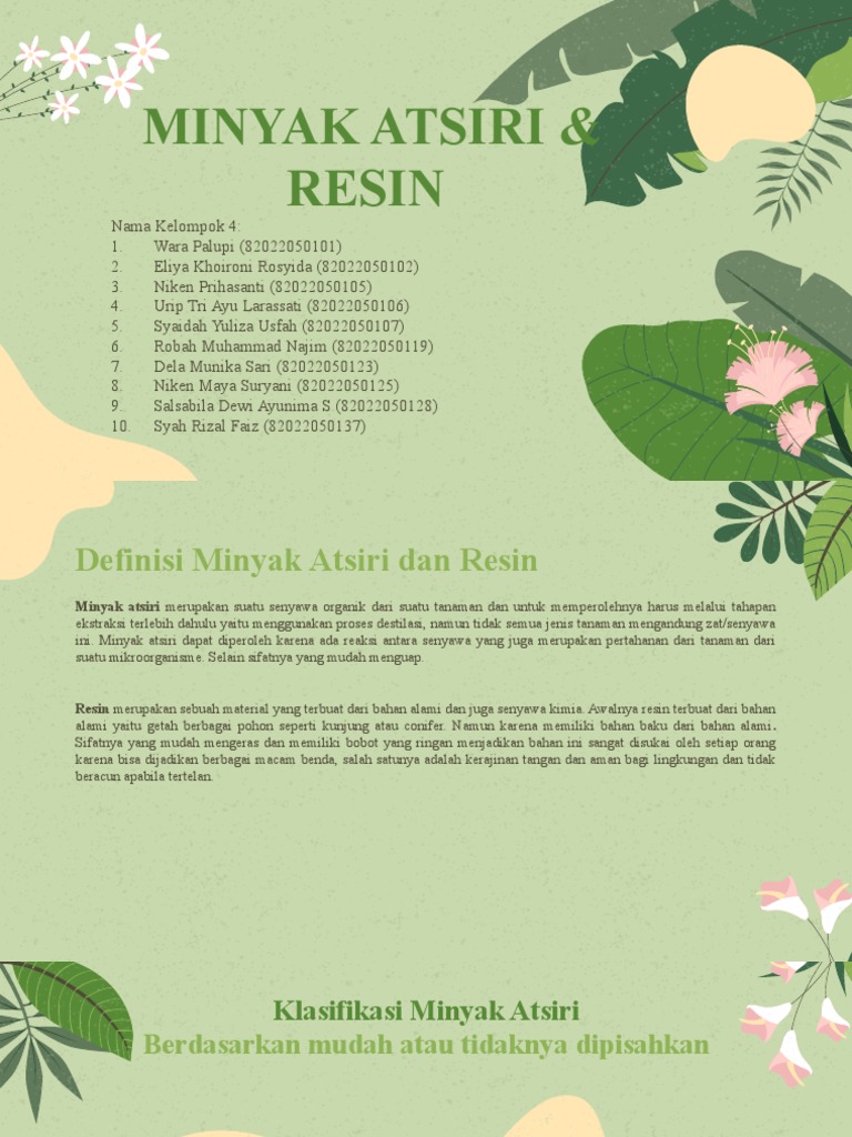 Minyak Atsiri dan Resin: Definisi & Klasifikasi | PDF