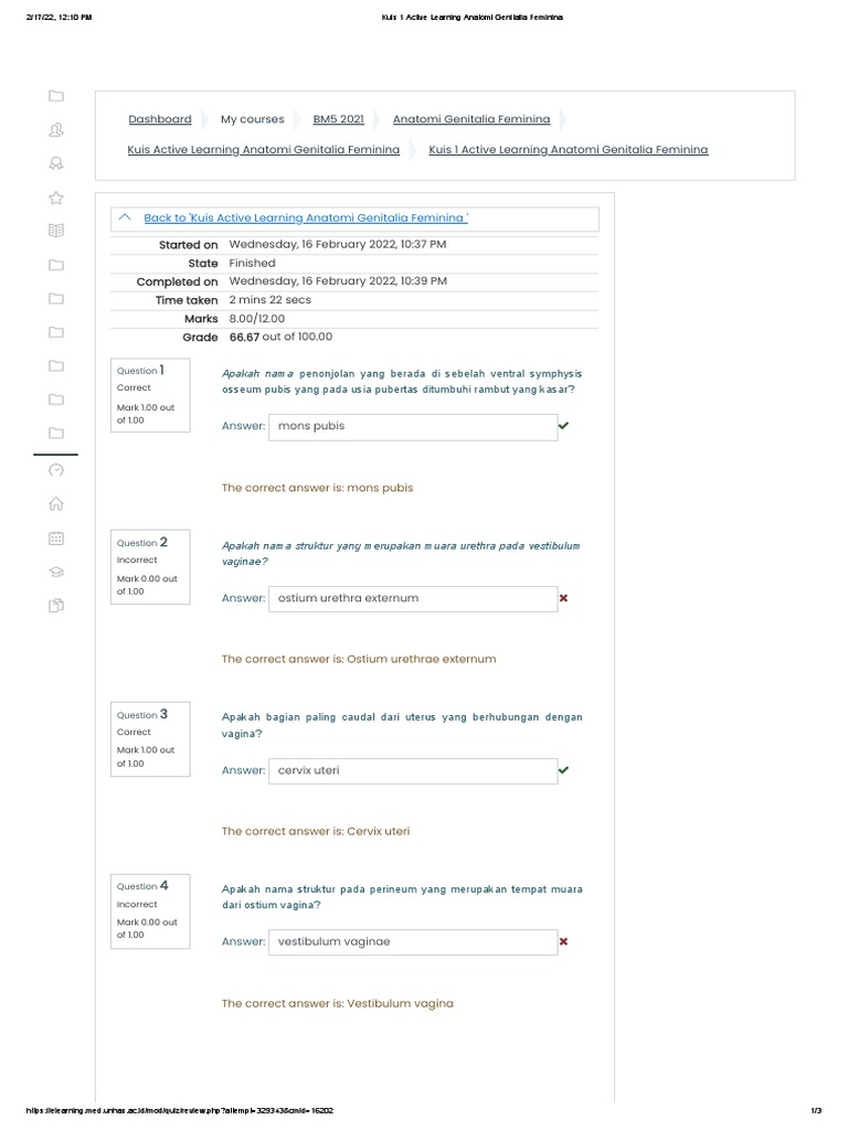 Kuis 1 Active Learning Anatomi Genitalia Feminina | Download Free PDF | Uterus | Vagina