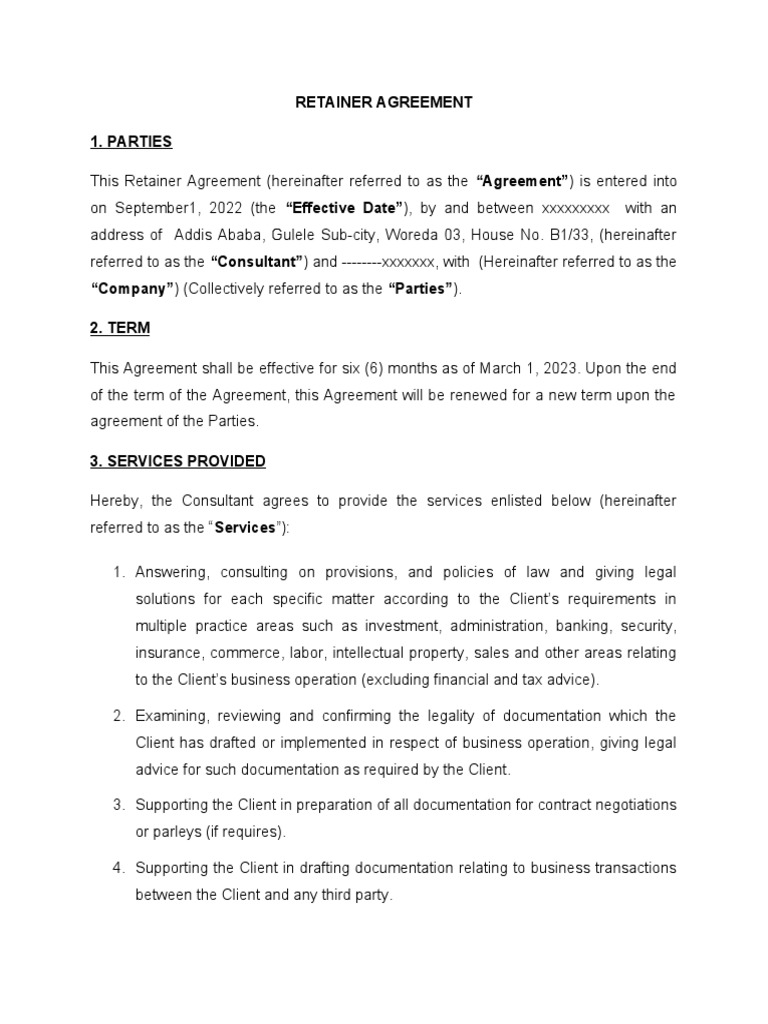RETAINER AGREEMENT Extension (Soufflet) | PDF | Consultant ...