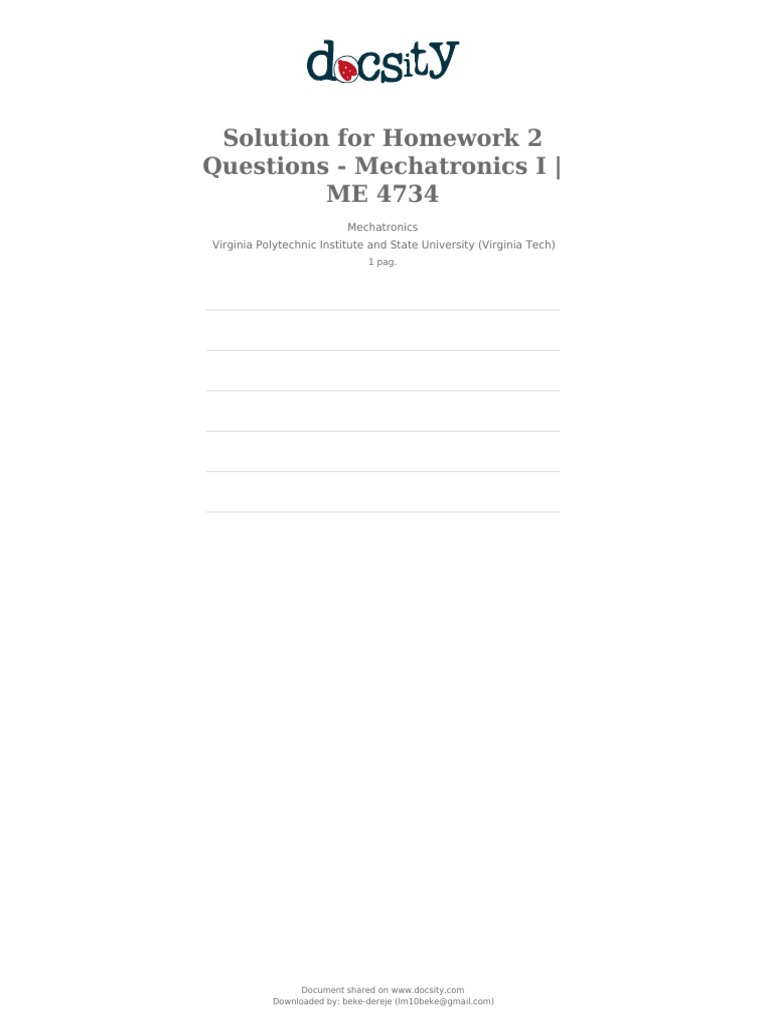 Docsity Solution For Homework 2 Questions Mechatronics I Me 4734 Pdf