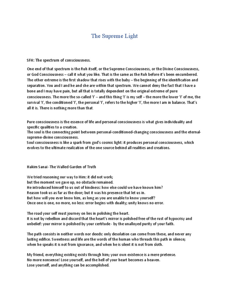 The Supreme Light | PDF | Soul | Consciousness