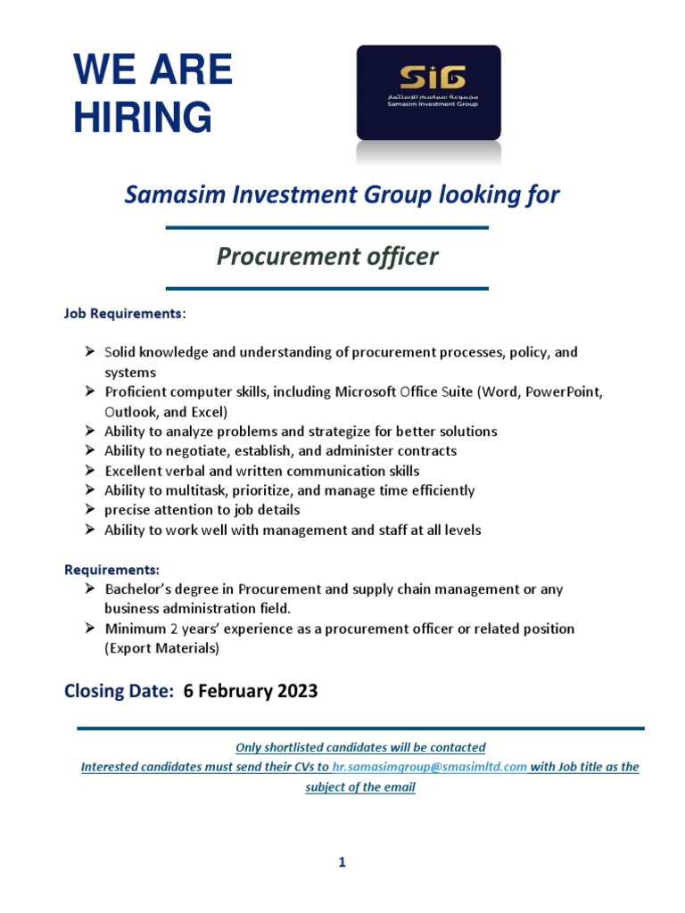 Procurement Officer Job Opening | PDF | Career & Growth