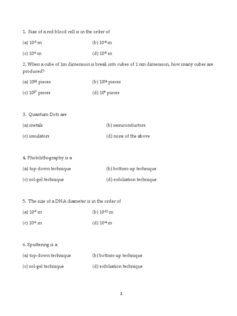 Question Papernnswer Key of Nanotechnology | PDF | Carbon Nanotube ...