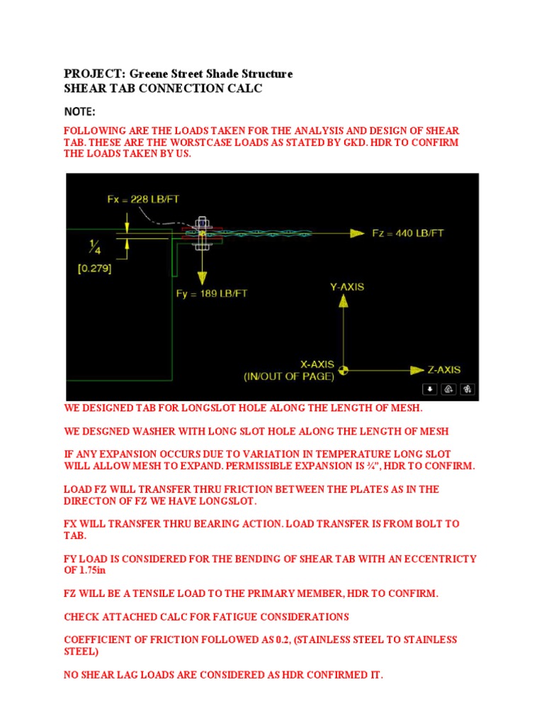 PROJECT: Greene Street Shade Structure Shear Tab Connection Calc | PDF