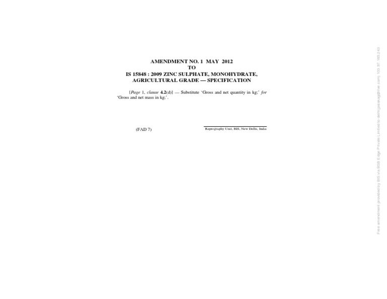 Zinc Sulphate Spec Amendment 2012 | PDF | Technology & Engineering