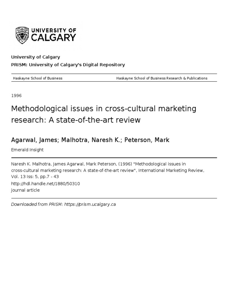 Art. Methodological issues in cross‐cultural marketing research. A ...