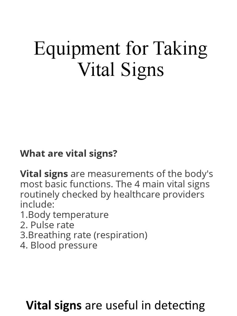 Equipment For Taking Vital Signs | PDF | Blood Pressure | Clinical Medicine