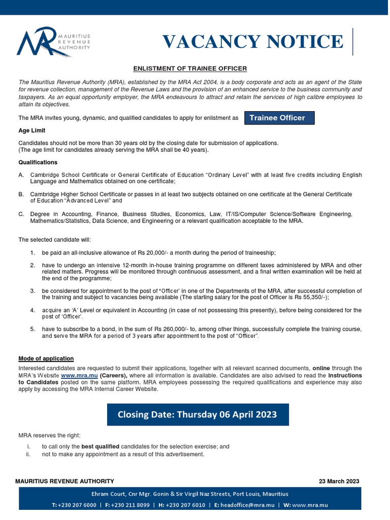 VacancyNotice TraineeOfficer | PDF
