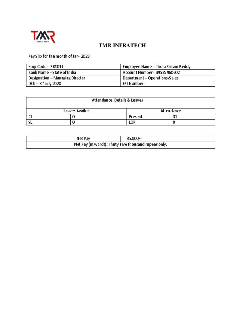 TMR Jan Payslip 2023 PDF | PDF