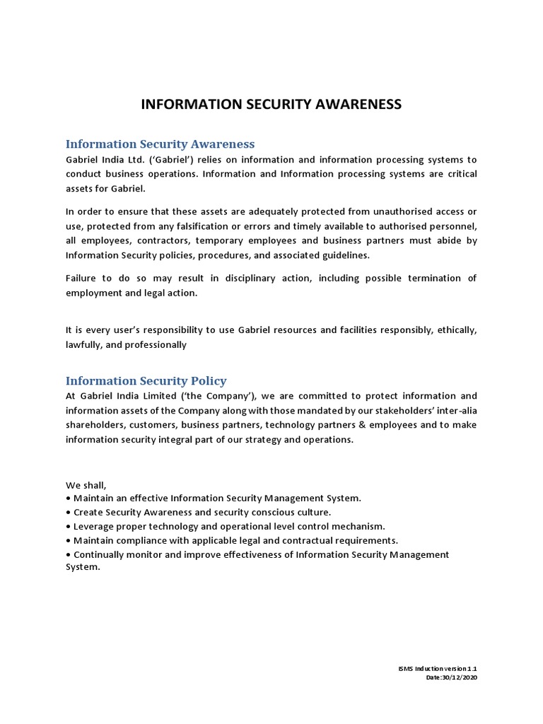 Information Security Awareness PDF | PDF | Information Security | Security
