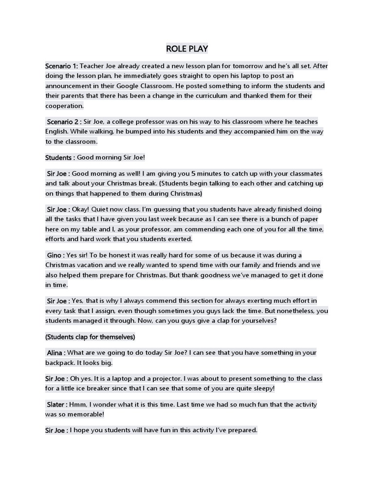 Script On Roleplay | Download Free PDF | Teachers | Behavior Modification