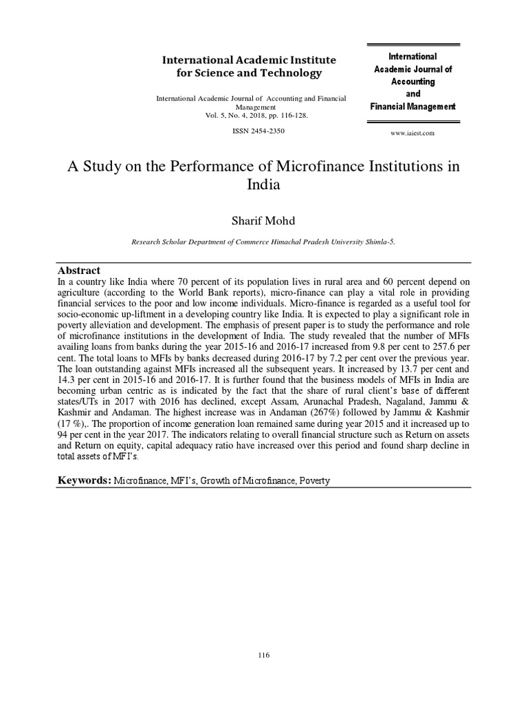 A Study On The Performance of Microfinance Institu | Download Free PDF | Microfinance | Microcredit