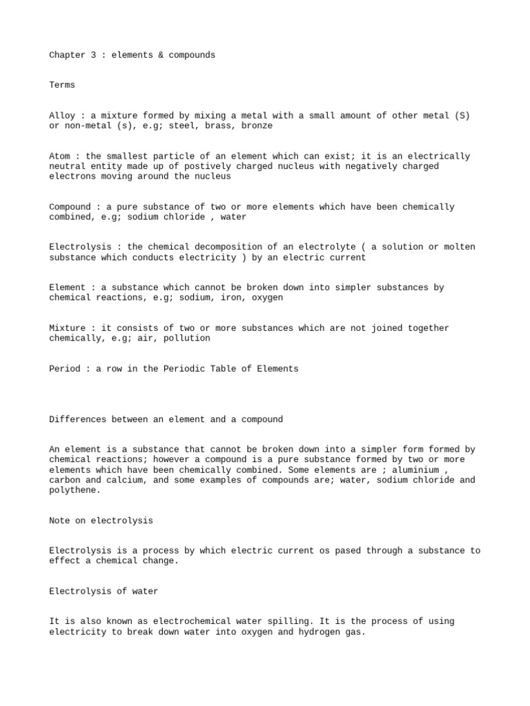 Chapter 3 - Elements & Compounds | Download Free PDF | Chemical Substances | Chemical Compounds