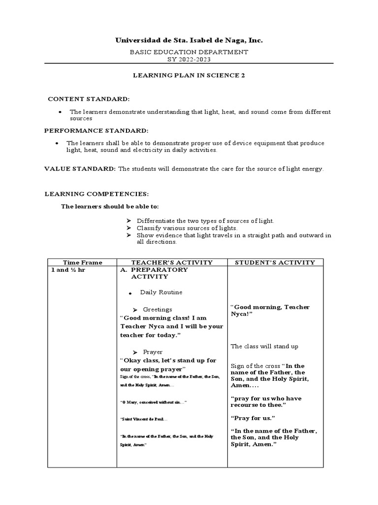 Detailed Lesson Plan in Grade 2 Science | PDF | Light | Teachers