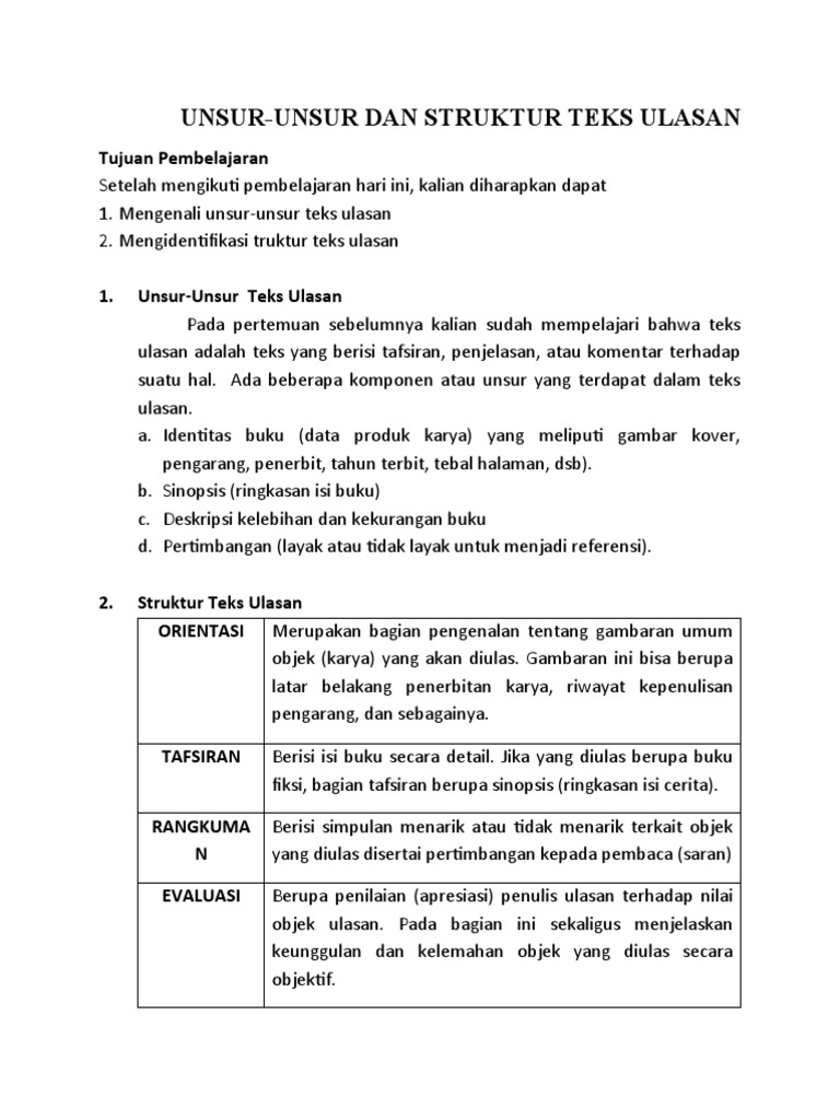 Unsur Dan Struktur Teks Ulasan | PDF