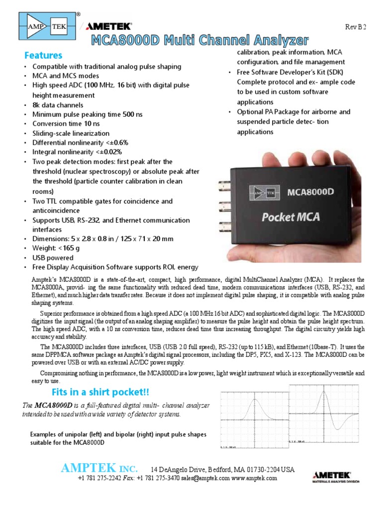 Mca 8000d Digital Multichannel Analyzer Specifications | PDF ...