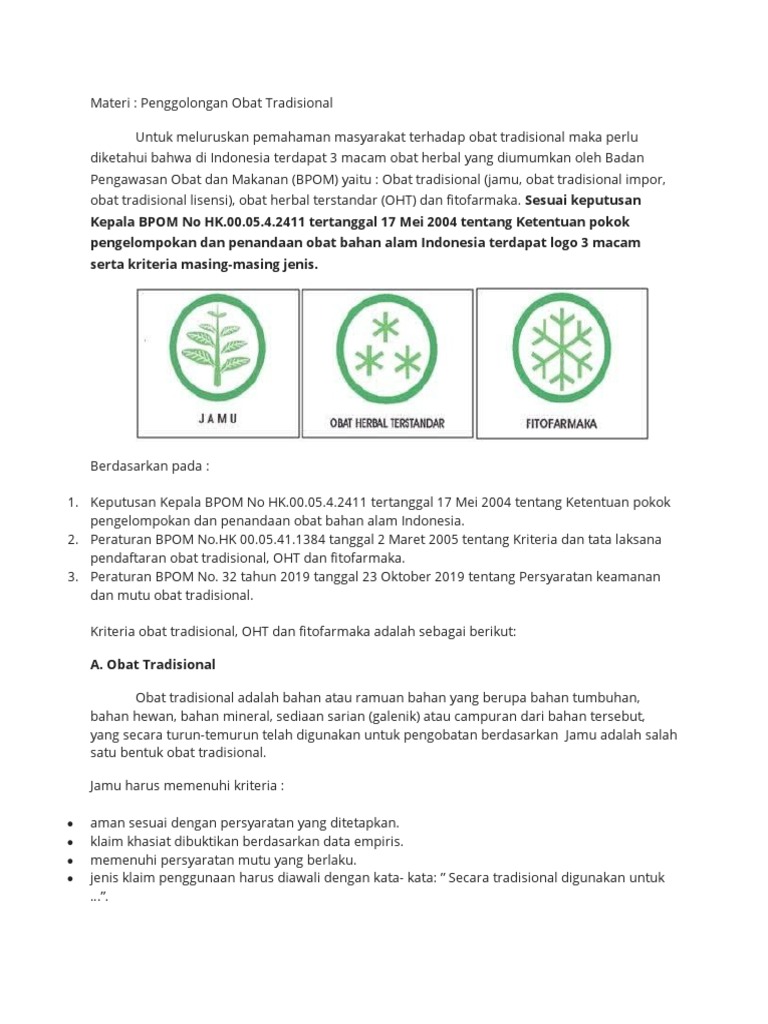 Penggolongan Obat Tradisional | PDF