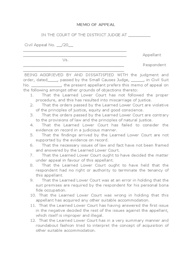Civil Appeal Memo Format Guidelines | PDF | Appeal | Lawsuit