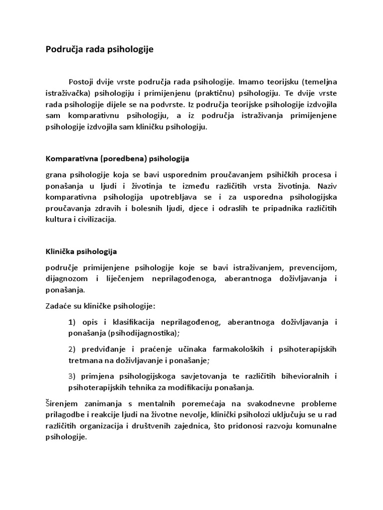 Područja Rada Psihologije | PDF