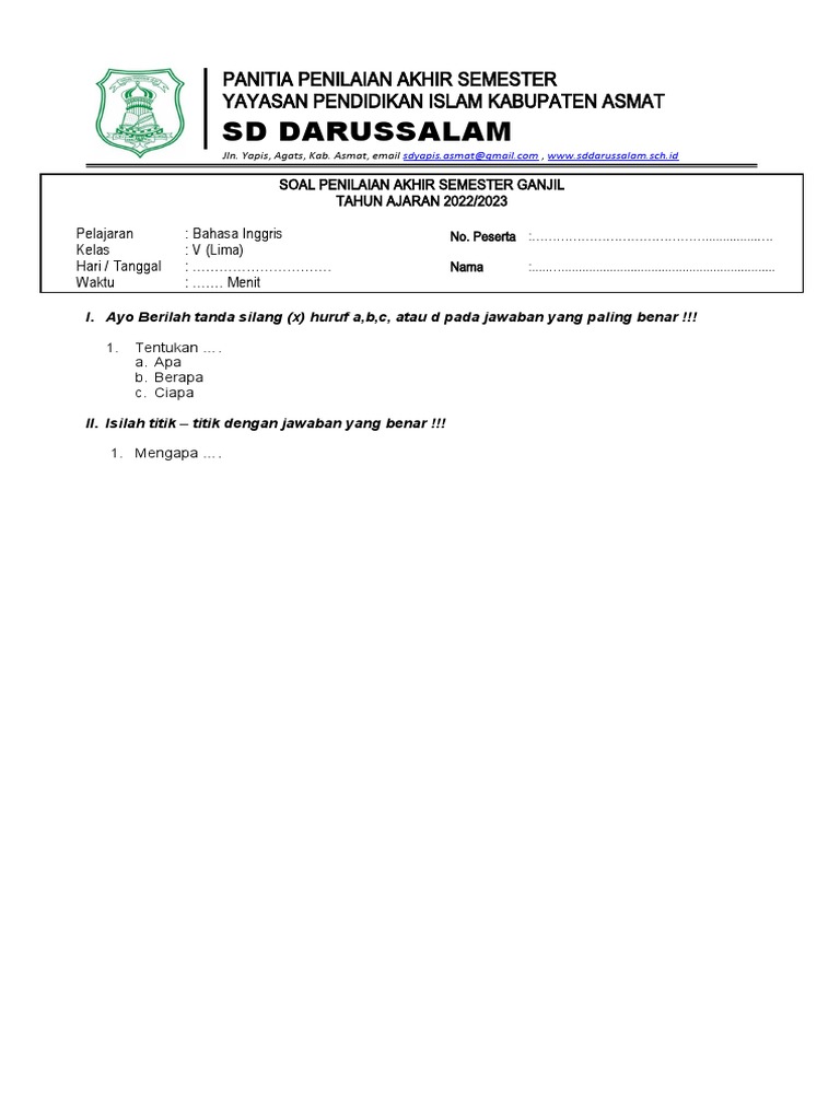 Format Kop Soal Ujian Akhir Semester | PDF